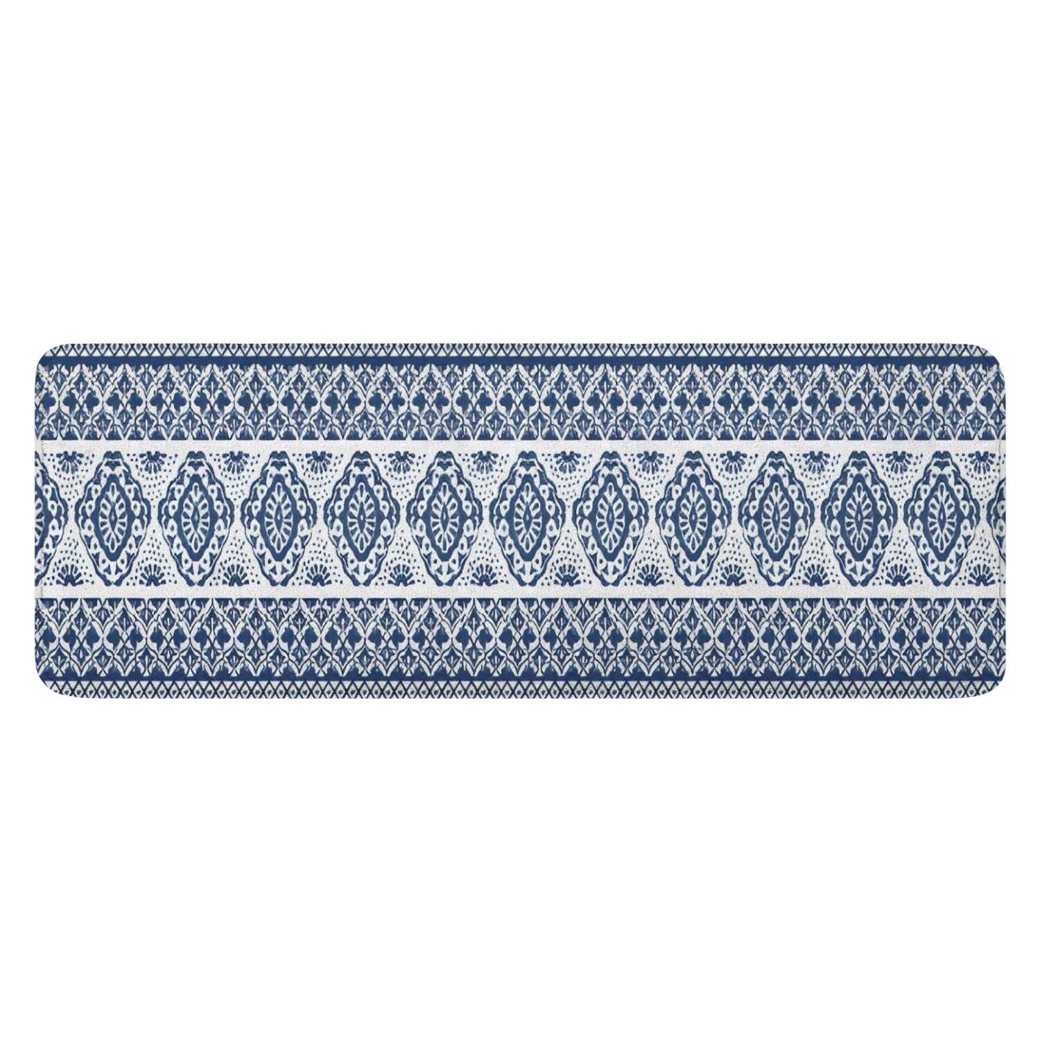 Blue and White Geometric Striped Pattern Kitchen Rug Mat,Kitchen Runner ...