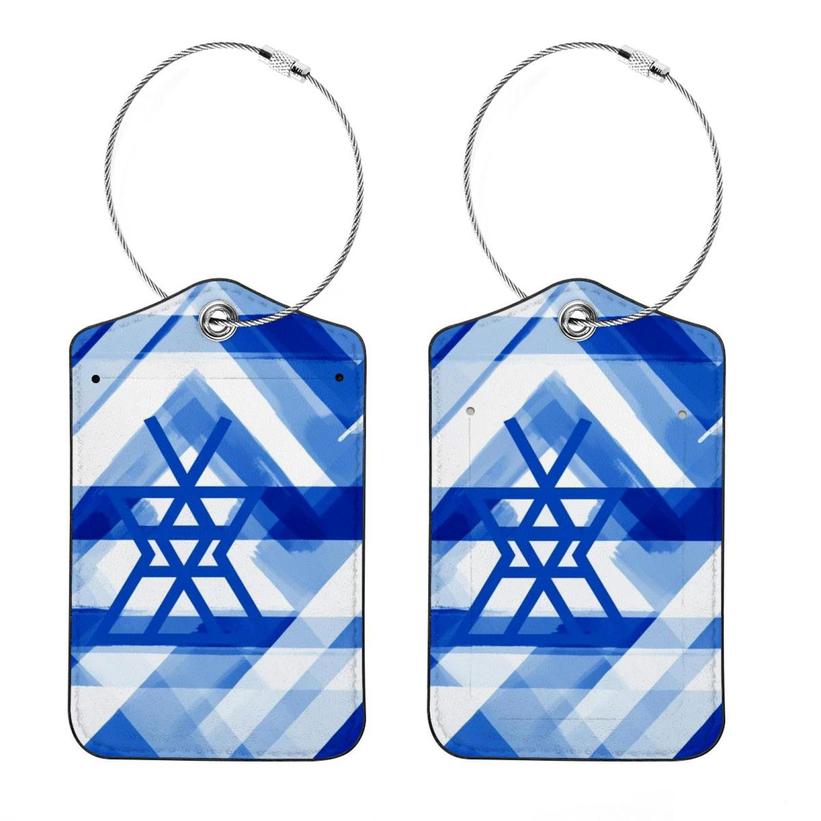 Blue and White Geometry Square PU Leather 2 Pack Travel Tag - Bag Tag ...