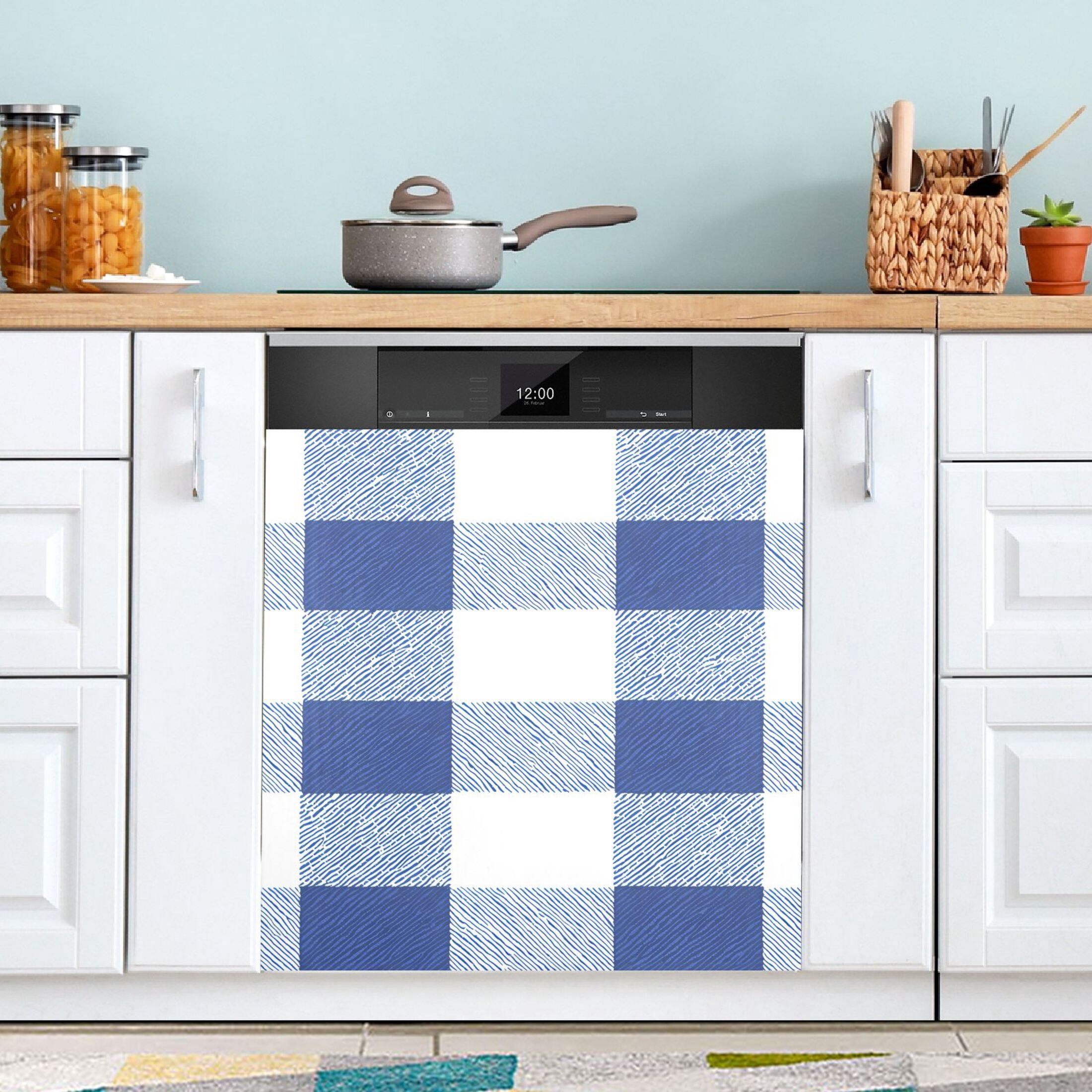 Blue White Gingham Dishwasher Magnet Cover Reuseable Refrigerator ...