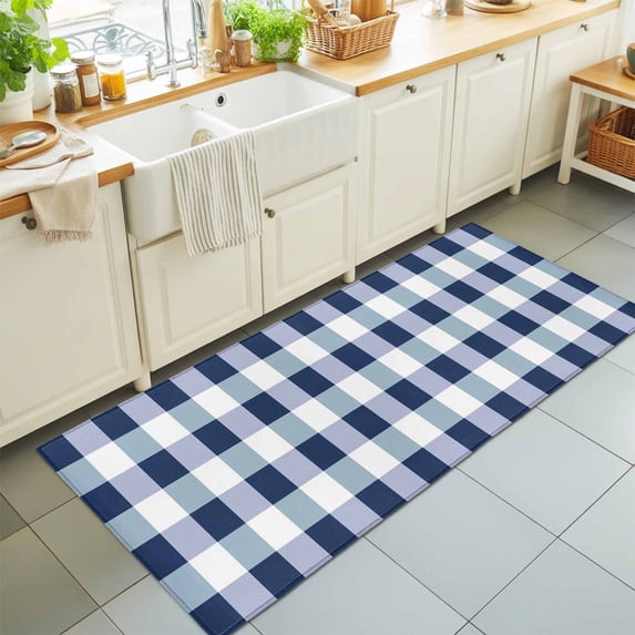 Blue White Gingham Plaid Rectangle Rug 2'x6' Nautical Checkered ...
