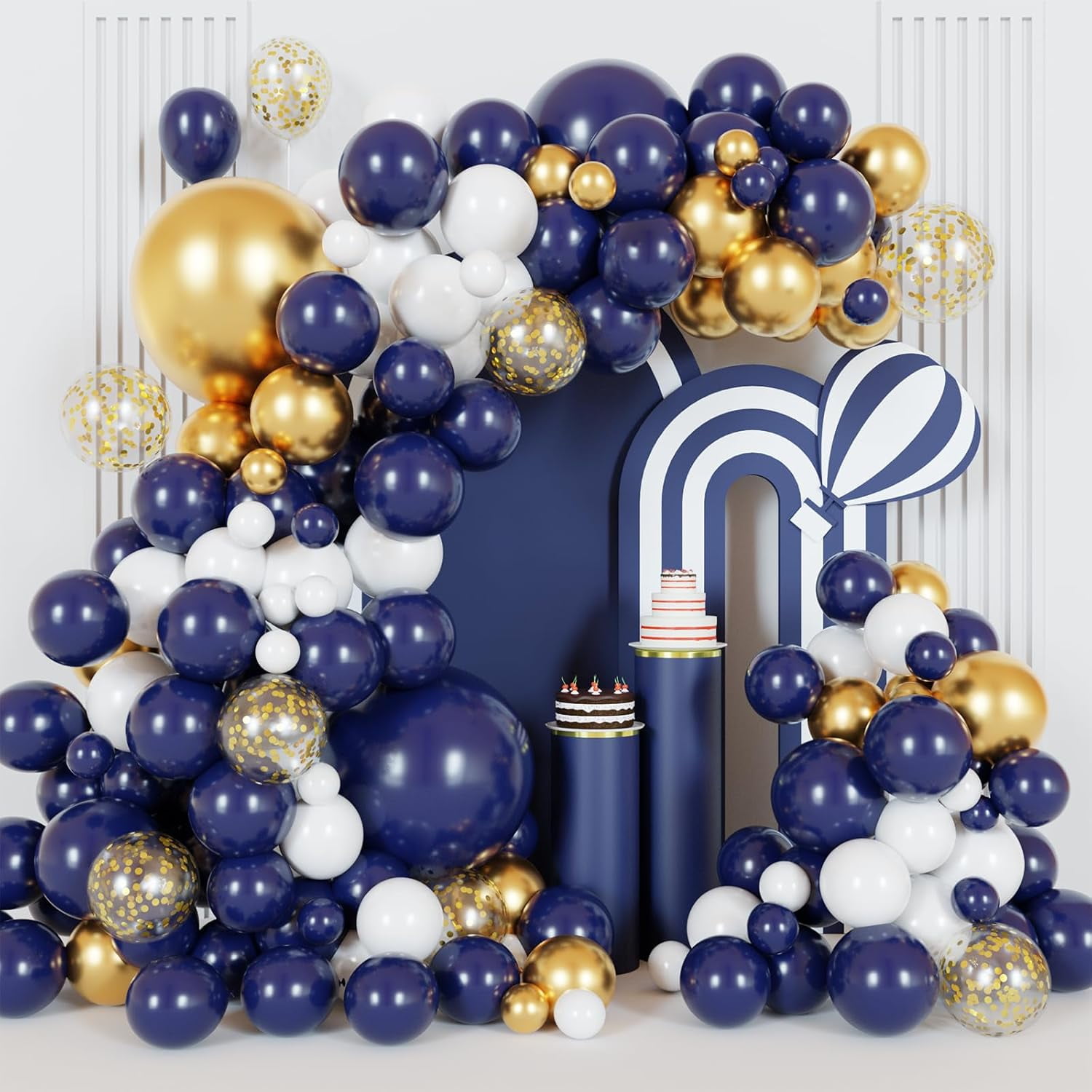 Blue and White Gold Balloons,100 Pcs Blue White Gold Balloon Garland Arch Kit Metallic Chrome ...