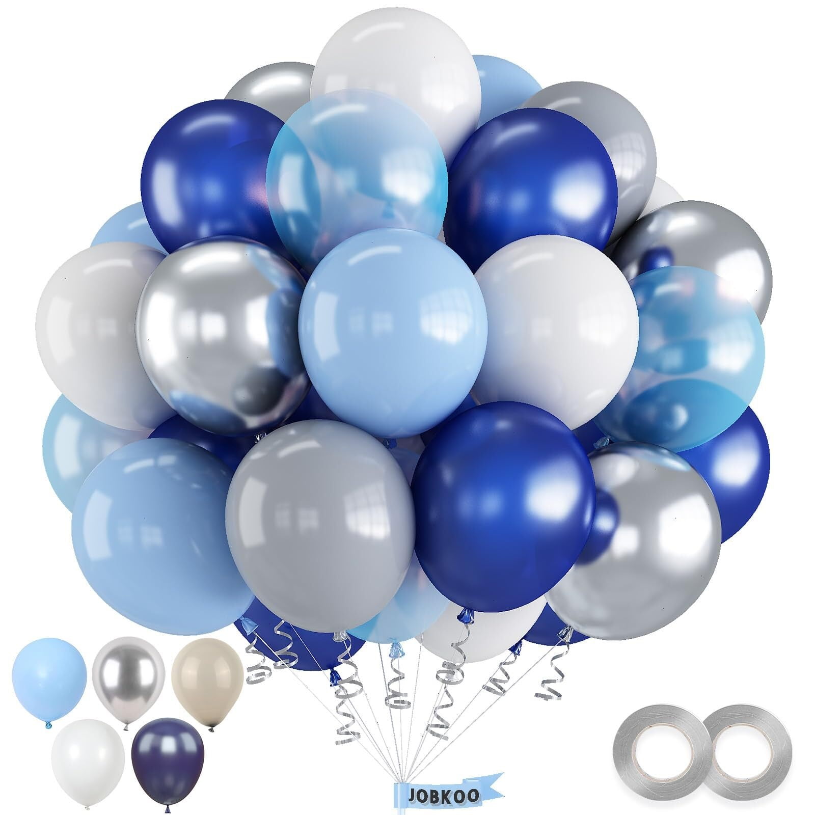 Blue White and Gold Balloons, 60 PSC Blue and White Balloons Set with Blue Gold Confetti ...