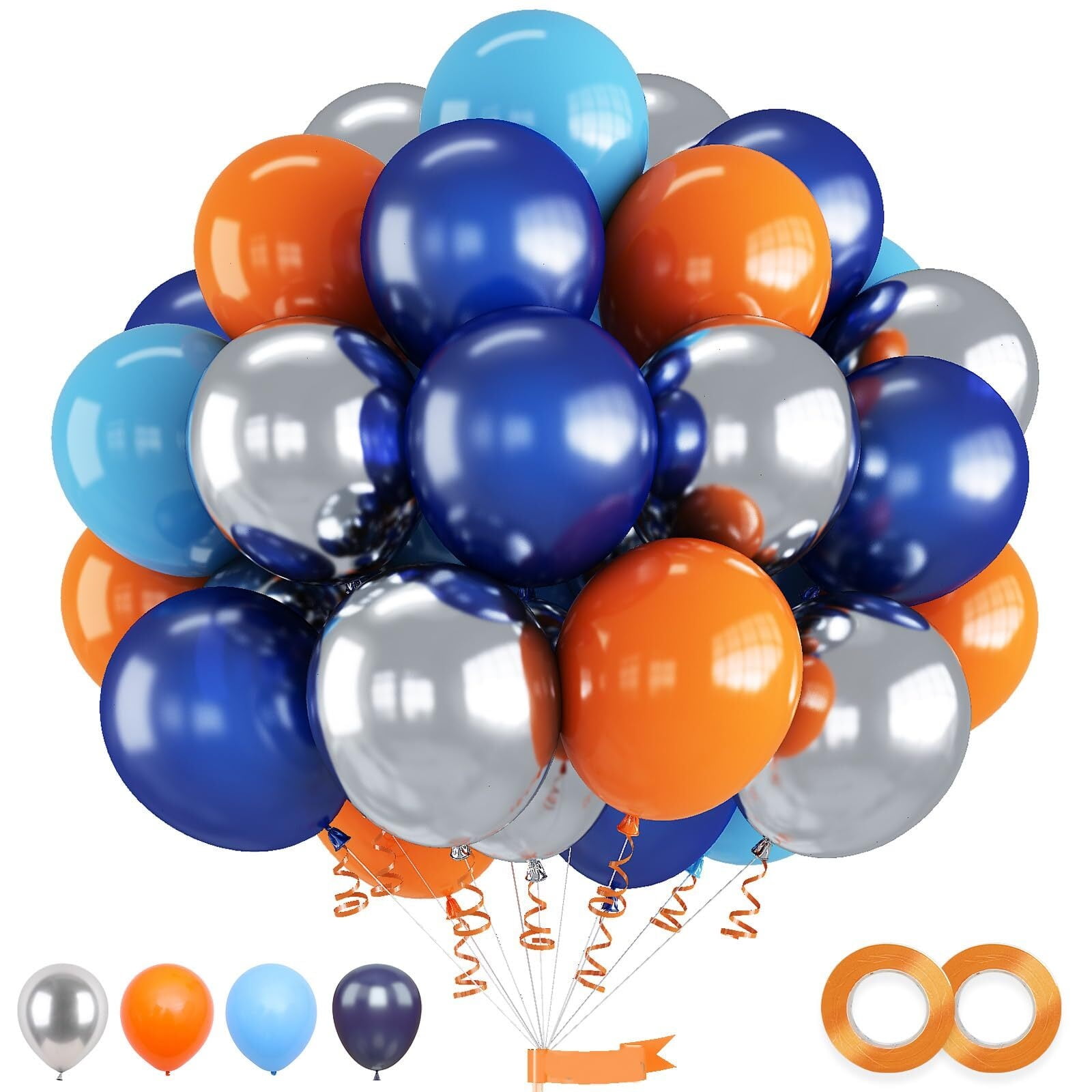 Blue White and Gold Balloons, 60 PSC Blue and White Balloons Set with Blue Gold Confetti ...