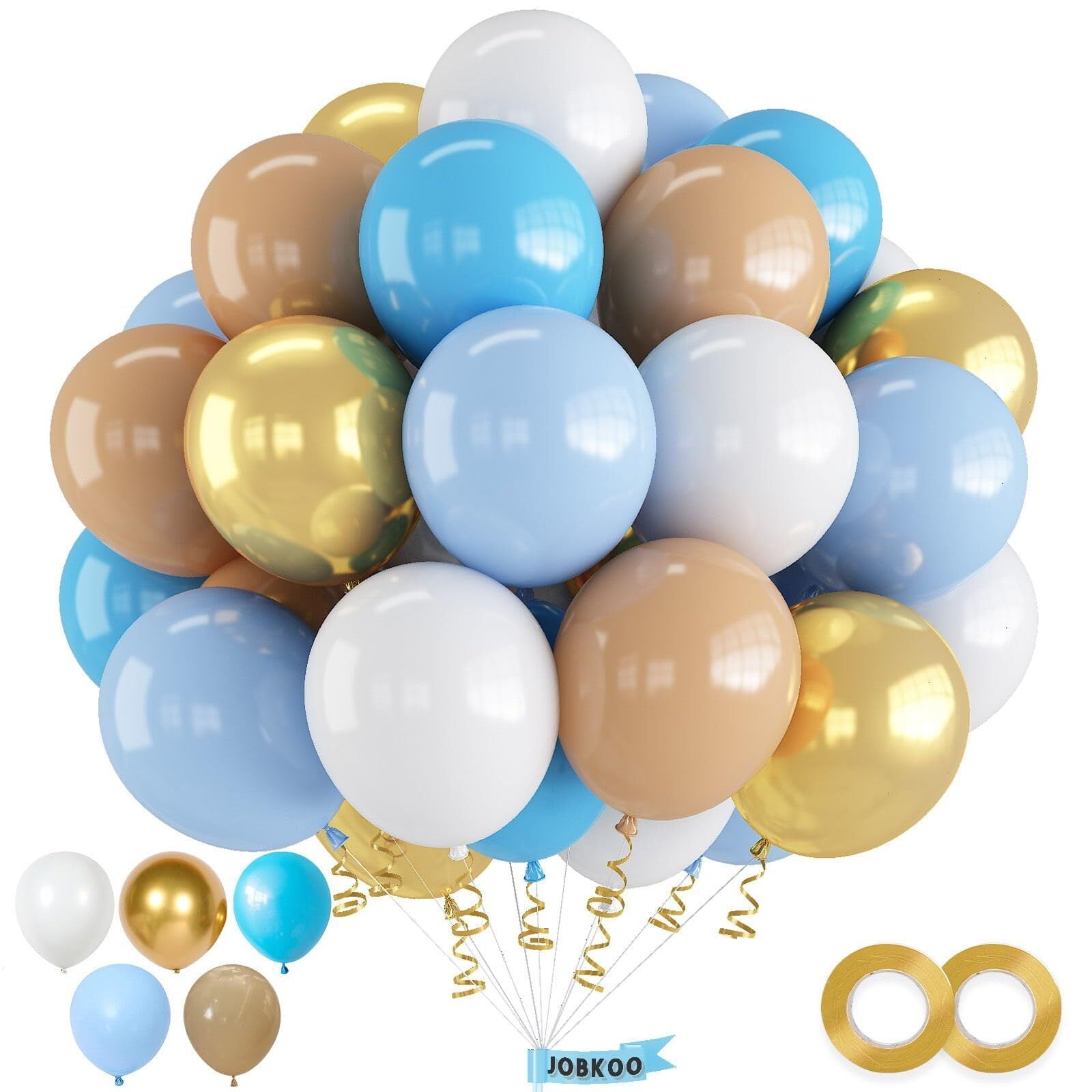 Blue White and Gold Balloons, 60 PSC Blue and White Balloons Set with Blue Gold Confetti ...