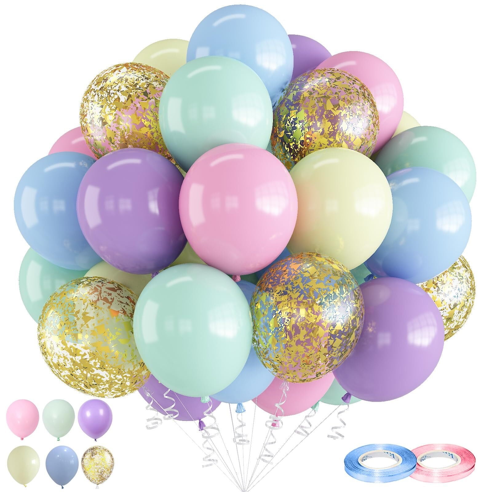 Blue White and Gold Balloons, 60 PSC Blue and White Balloons Set with Blue Gold Confetti ...