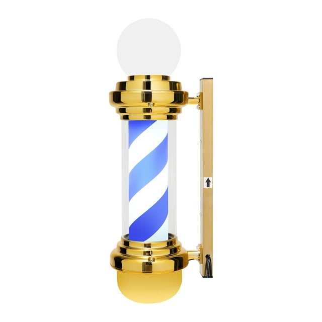Blue, White, Gold Classic Barber Pole Light Salon Spinning Stripe Light ...