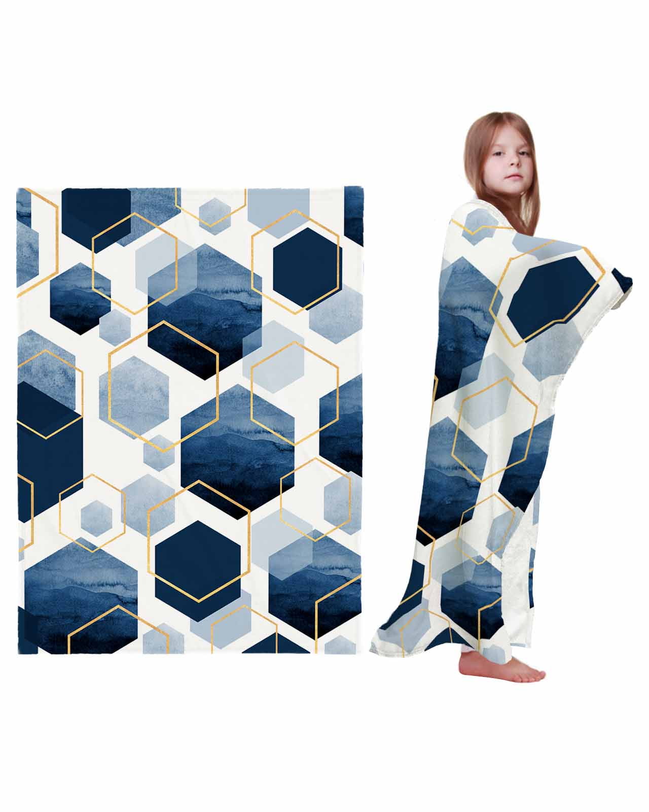 Blue White Gold Geometric Baby Blankets for Girls/Boys, Modern Abstract ...
