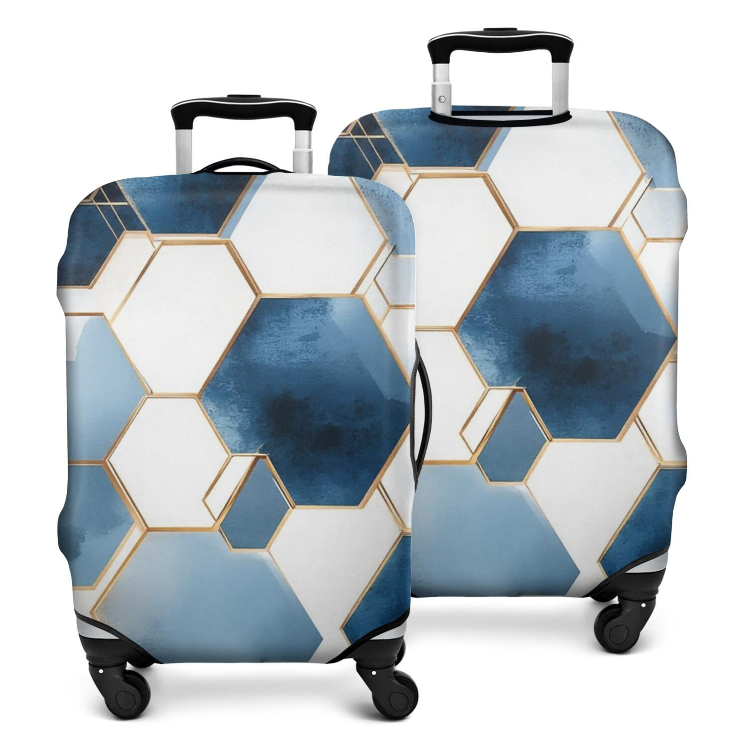 Blue White Gold Hexagon Marble Pattern Luggage Cover Fashion Suitcase ...