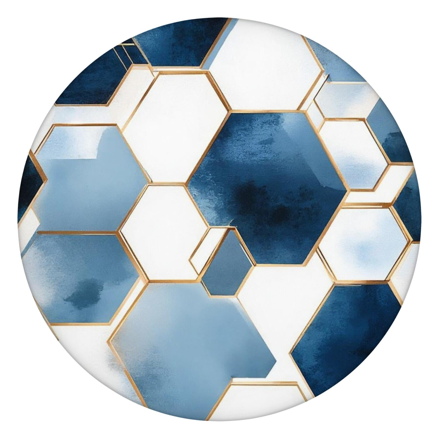 Blue White Gold Hexagon Marble Pattern Round Fitted Tablecloth with Elastic Edge,Dining Table ...
