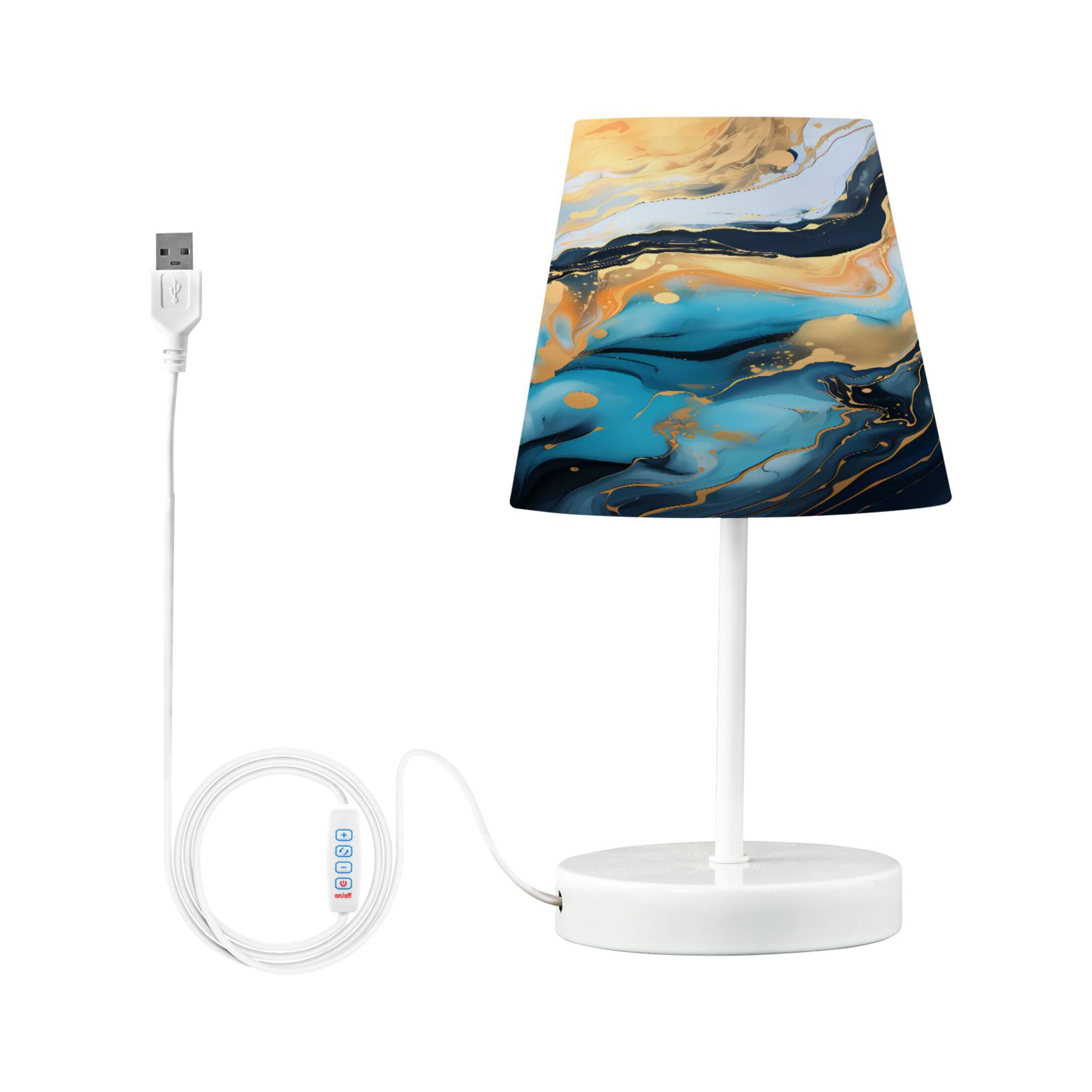 Blue White Gold Marble Desk Lamp LED Table Nightstand Lamps with 3 ...