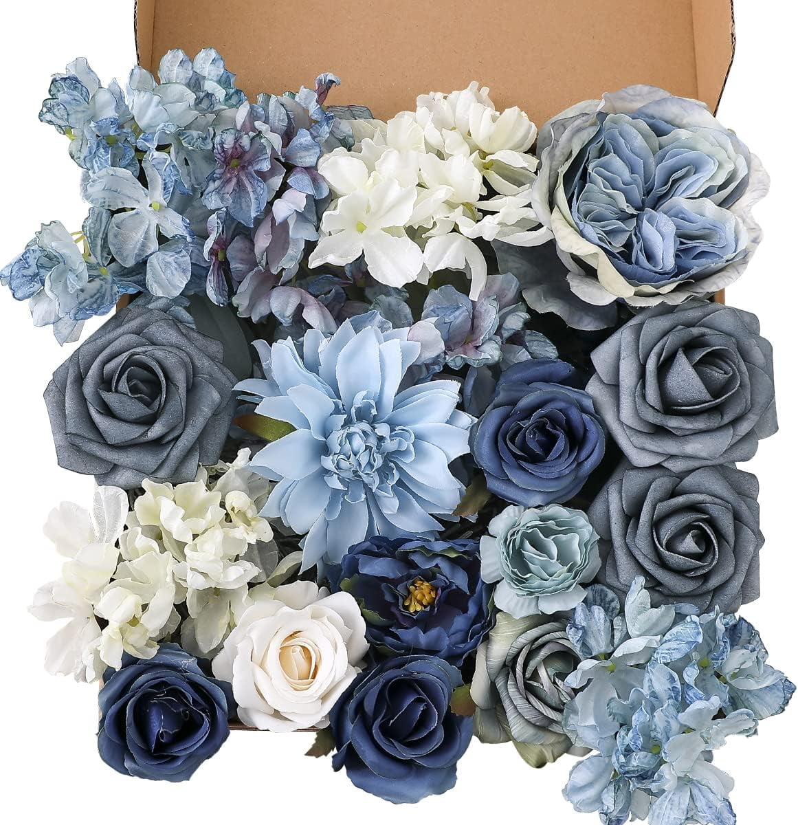 Blue-White Gradient Artificial Flower Combination Set (Including Roses ...