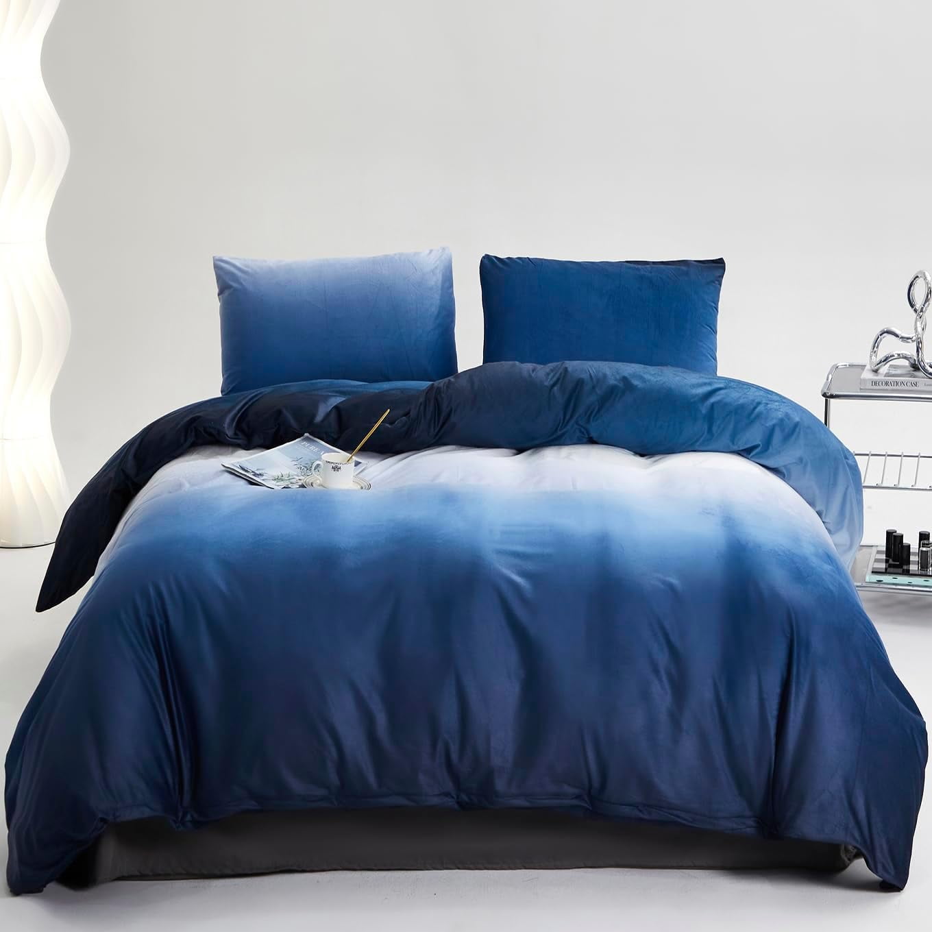 Blue White Gradient Comforter Set Full Blue Velvet Bedding Comforter ...