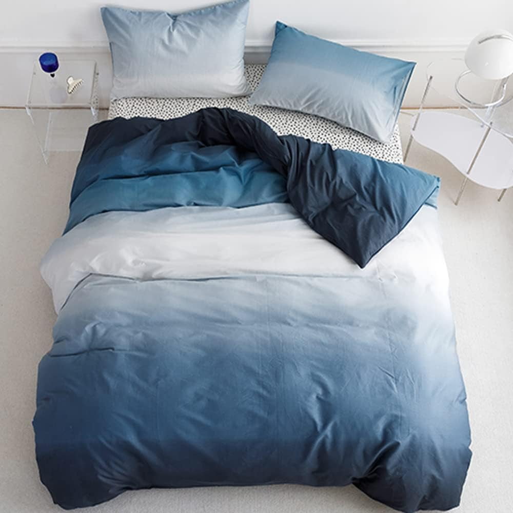 Blue White Gradient Comforter Sets Full Solid Ocean Sea Blue Bedding ...