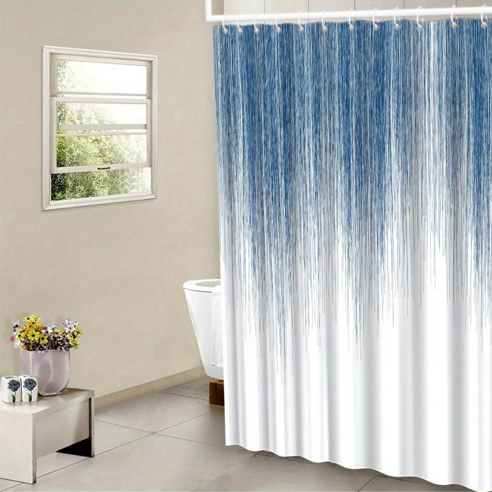 Blue White Gradient Vertical Lines Abstract Shower Curtain,Minimalist ...