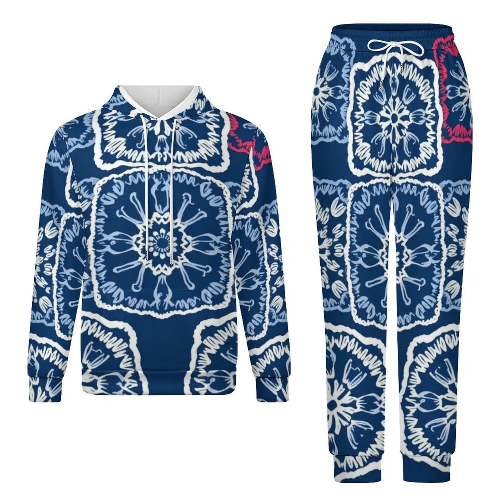 Blue White Granny Squares Hoodie Pant Suits Men Women Hooded ...