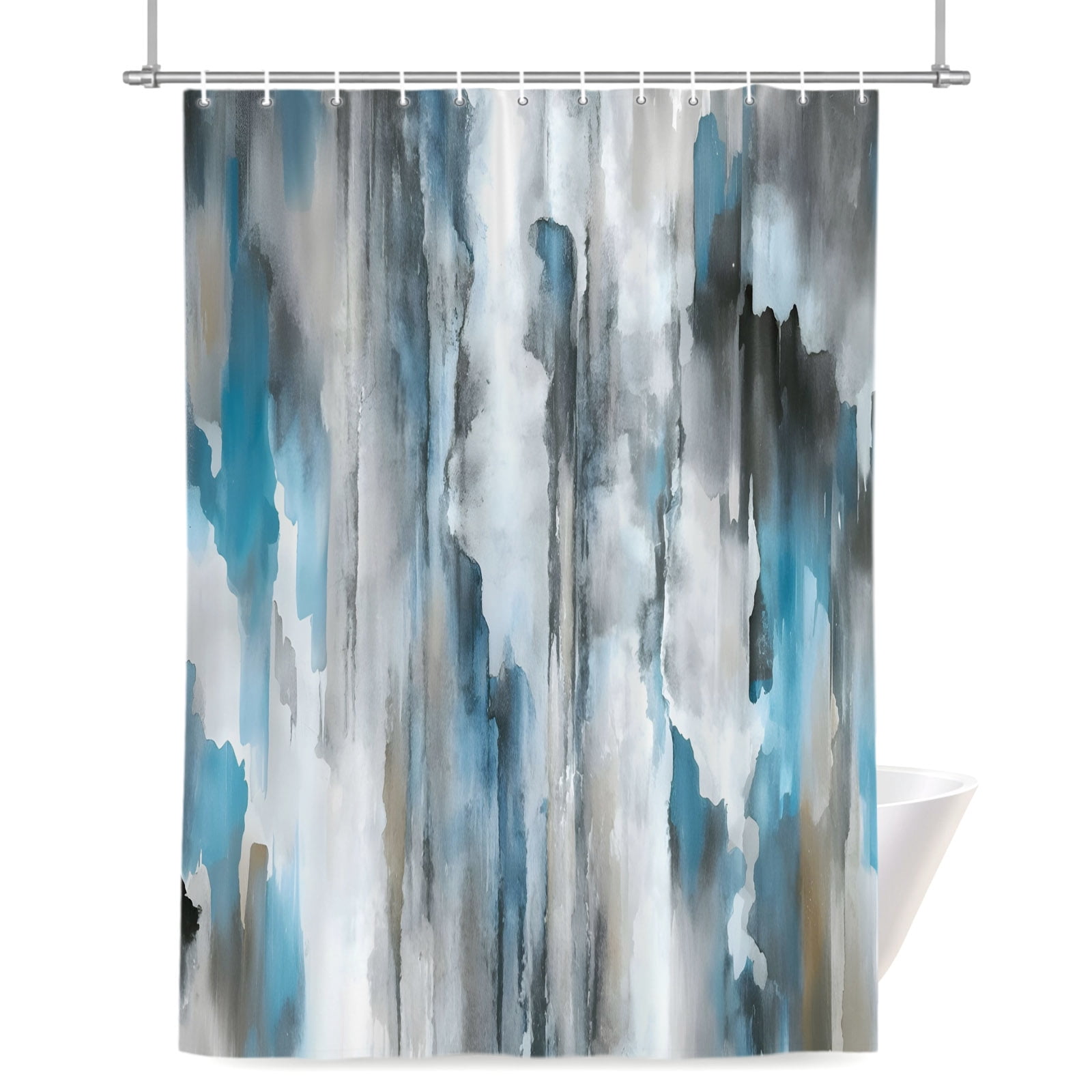 Blue White Gray Abstract Shower Curtains for Bathroom, Watercolor ...