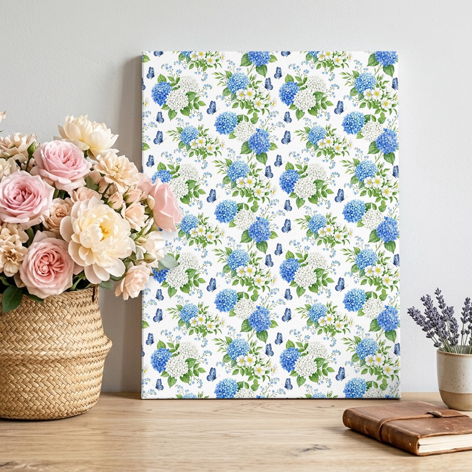 Blue White Hydrangea Canvas Wall Art for Living Room, Floral Botanical ...
