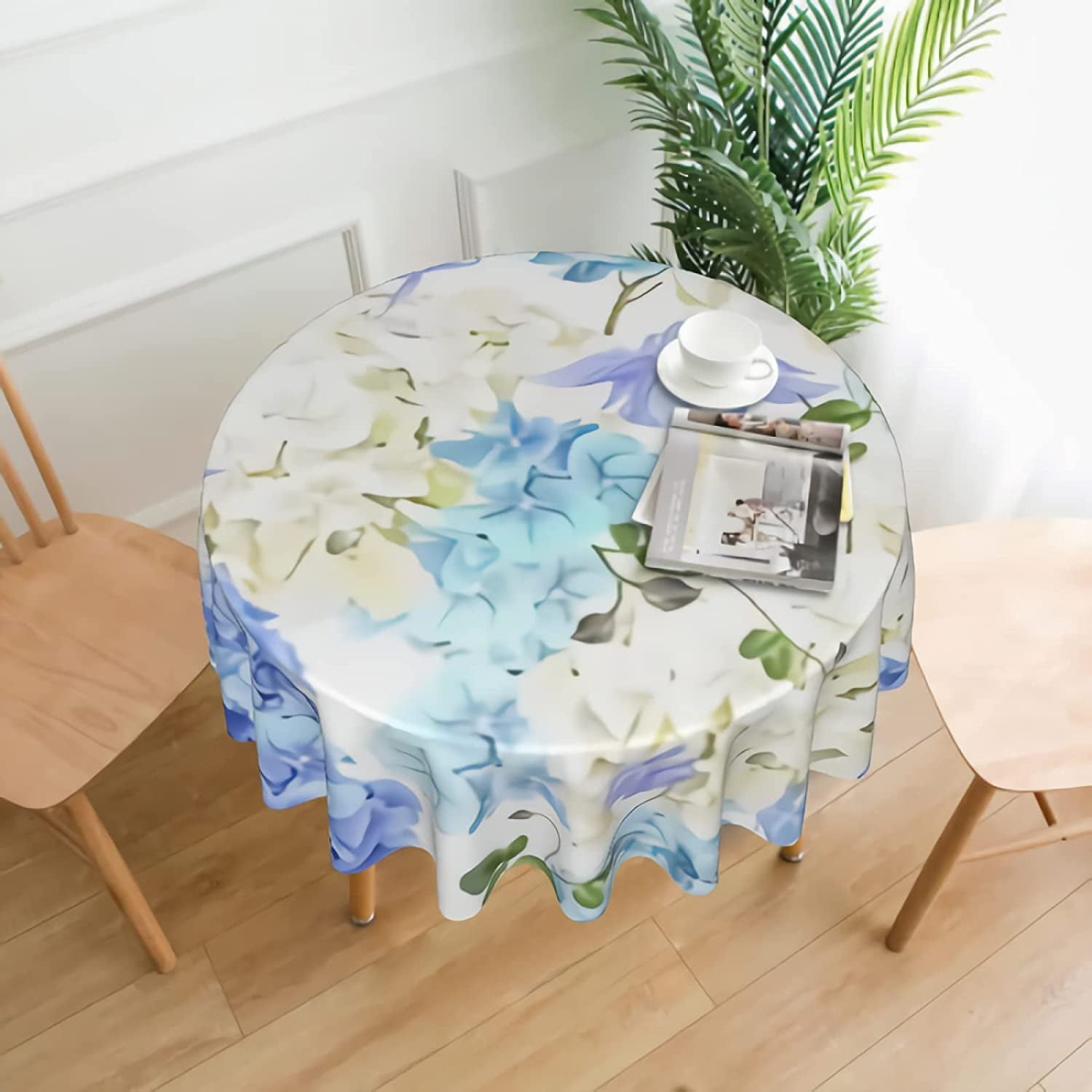 Blue White Hydrangea Flowers Table Cloth Round Tablecloth 60 Inch ...