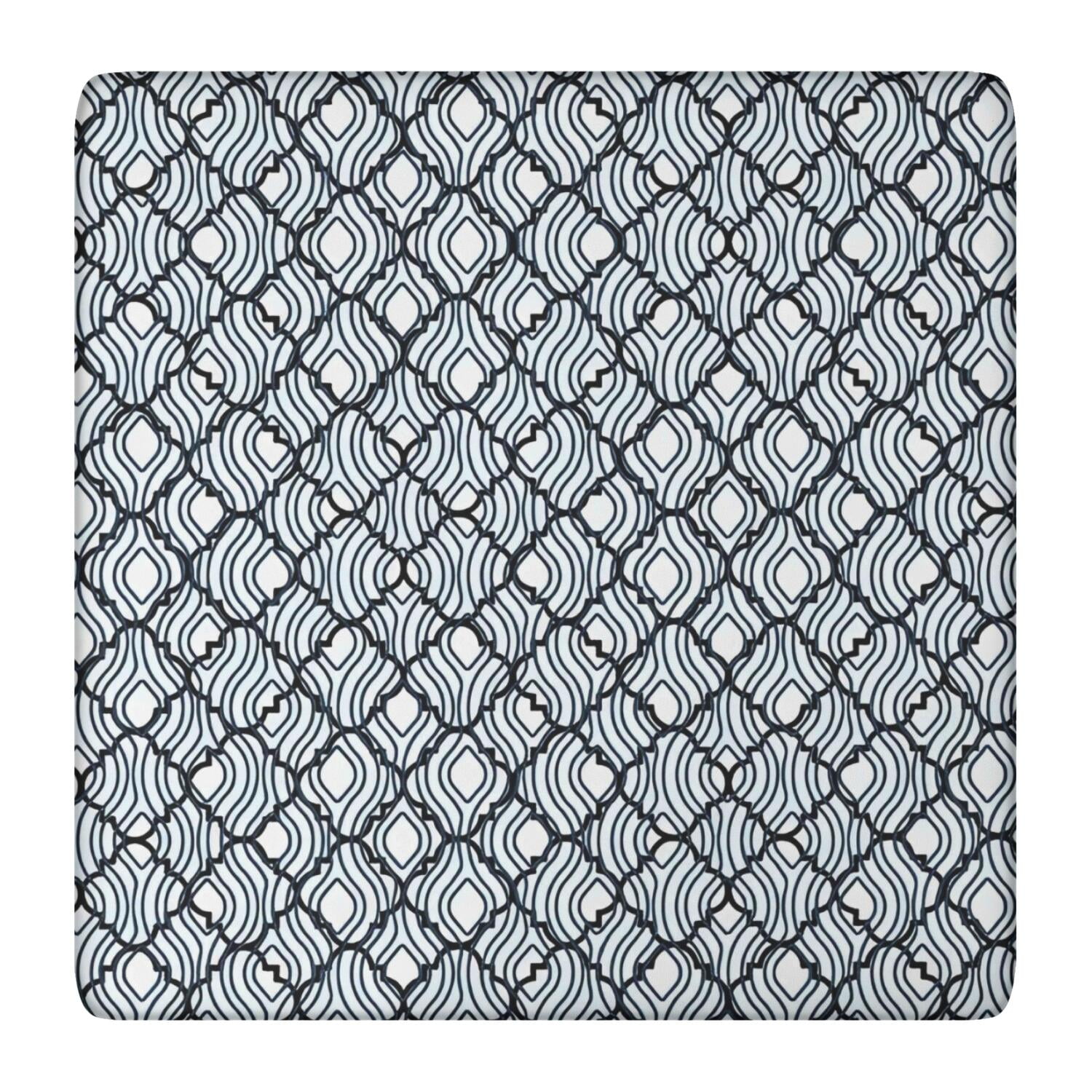 Blue and White Intricate Pattern Square Fitted Tablecloth with Elastic ...