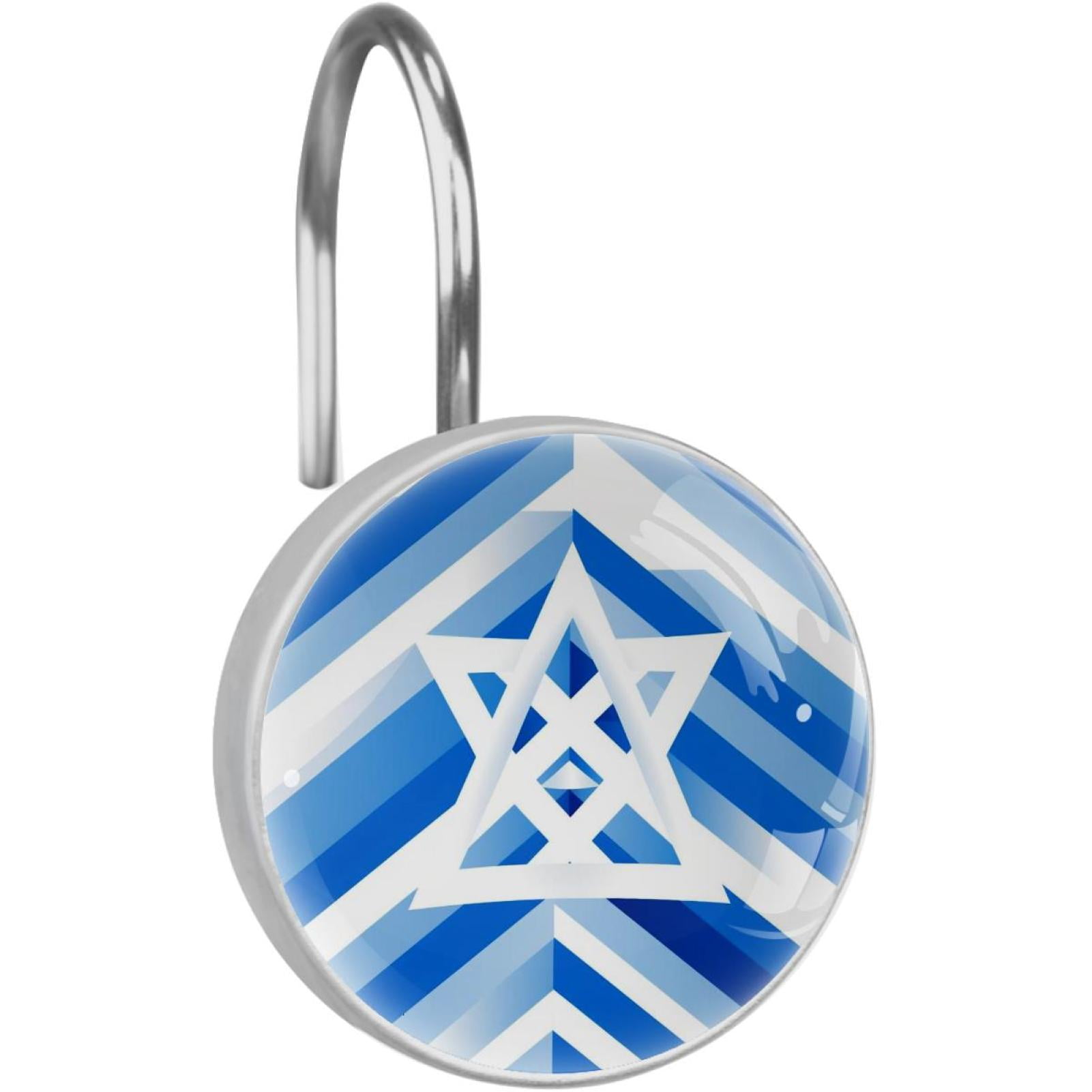 Blue White Israel Flag Rolling Shower Curtain Hooks, Clear Crystal ...