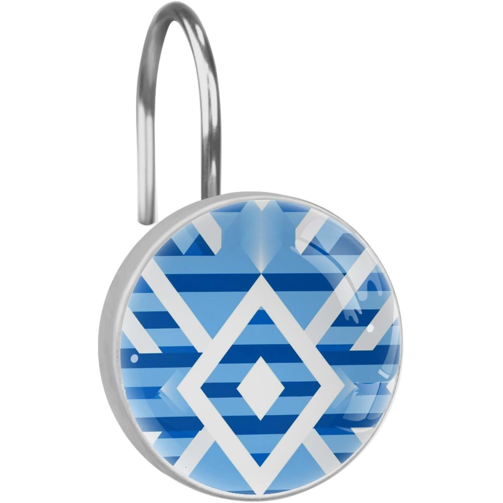 Blue White Israel Flag Shower Curtain Hooks Round Crystal Glass, Set of ...