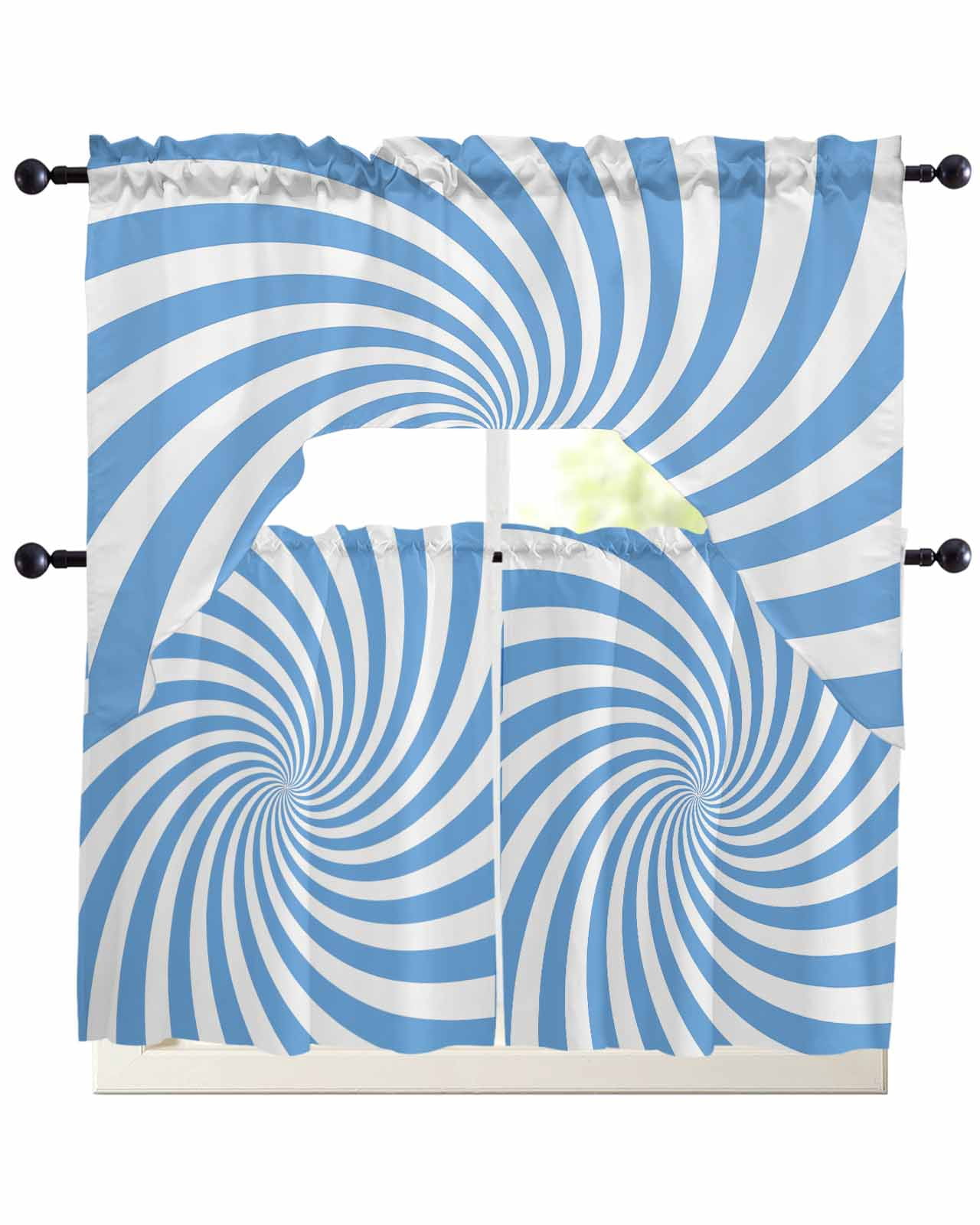 Blue White Kitchen Curtains Sets 36 Inch Length with Valance, Farmhouse ...