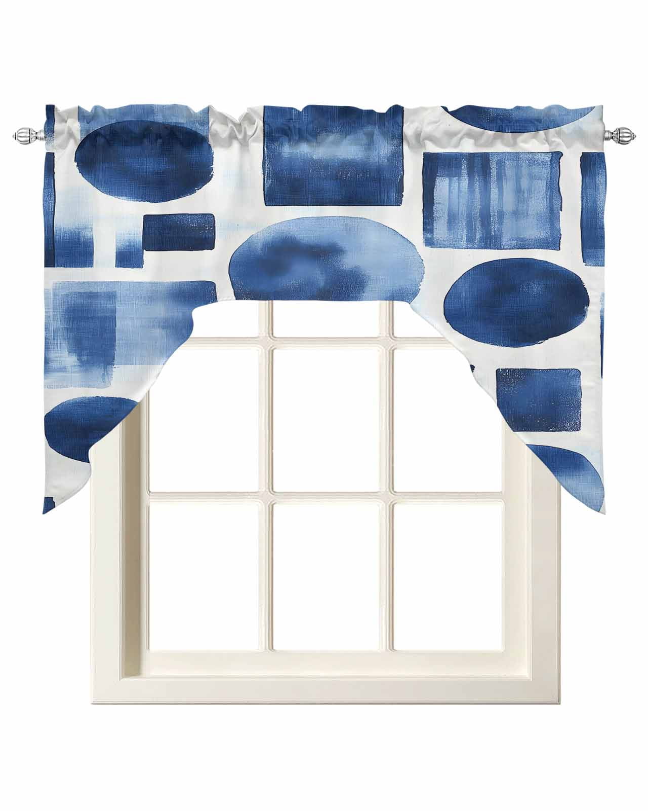 Blue White Kitchen Swag Valances for Windows, Abstract Geometric Middle ...