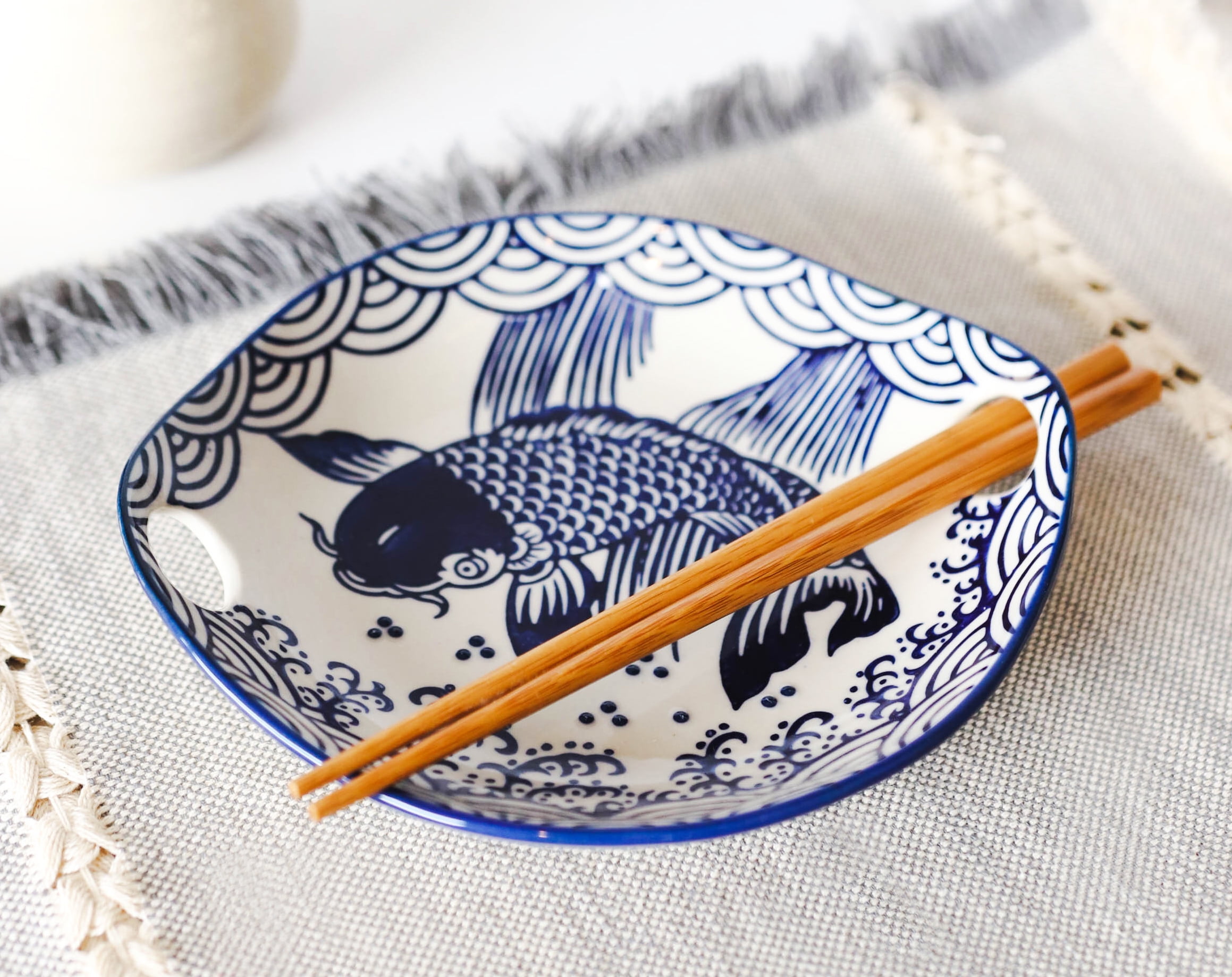 Blue White Koi Fish Small Appetizer Coupe Plate Flat Bowl With ...