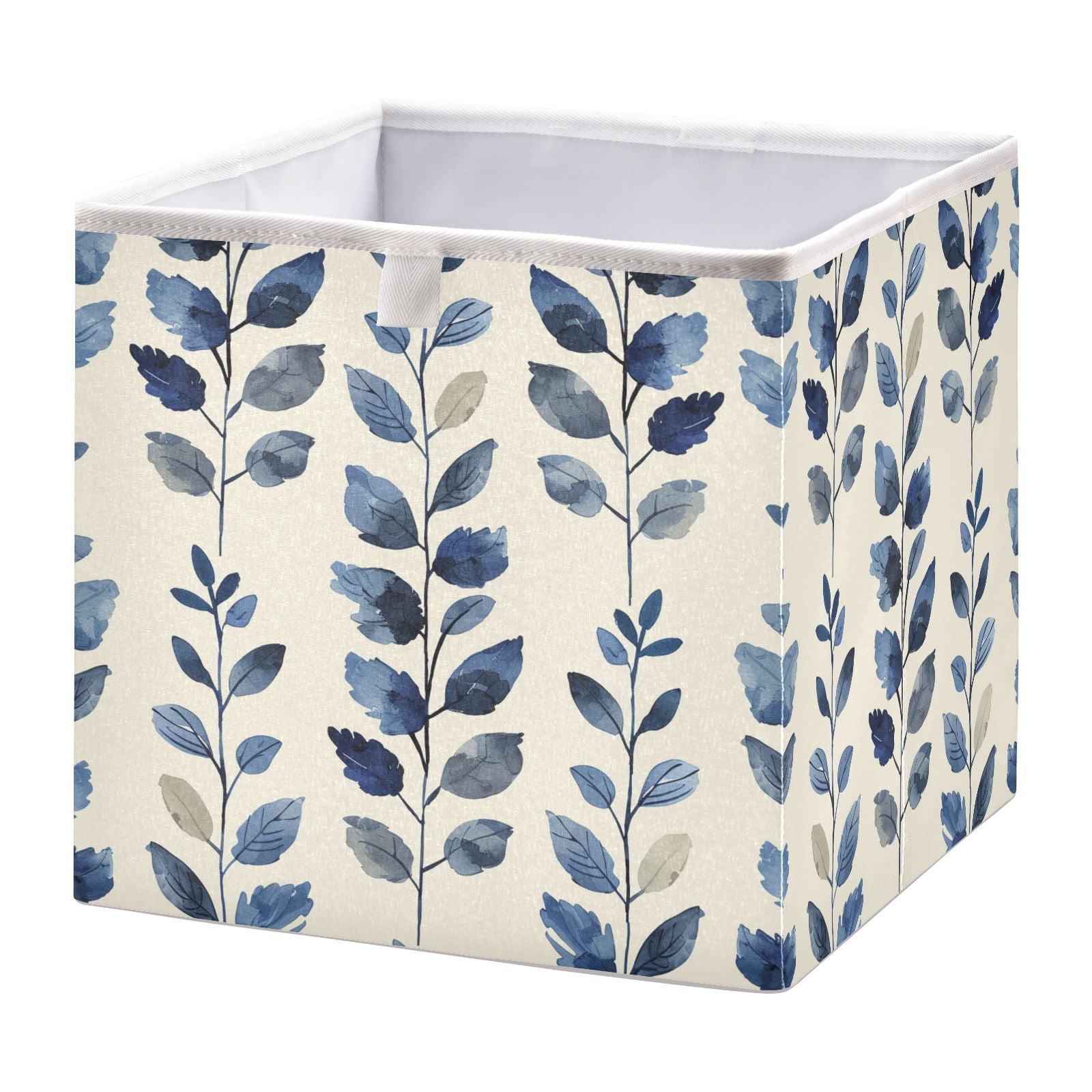 Blue and White Leaves 9 Storage Box, Fabric Cube Storage Box ...
