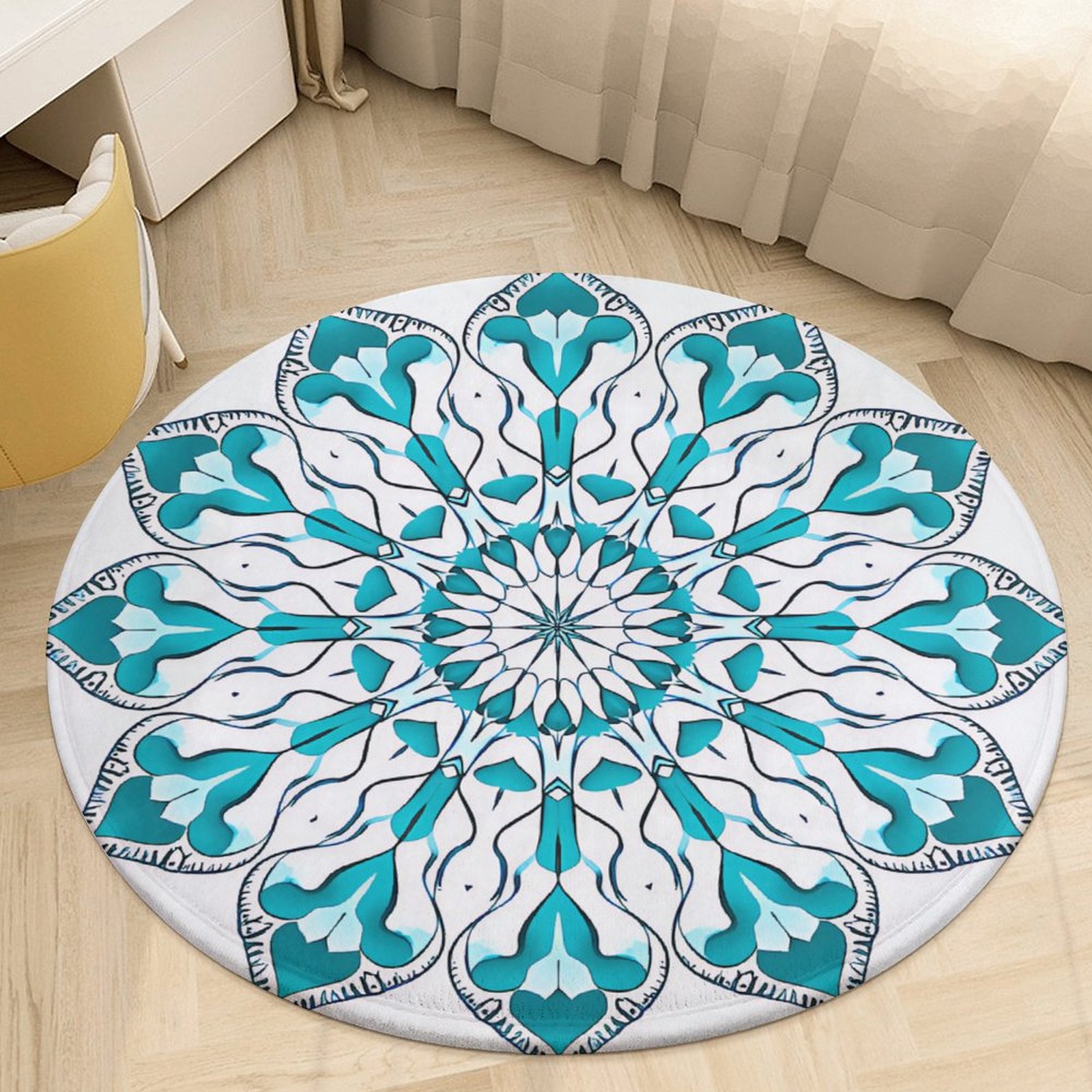 A Blue And White Mandala Design on A White Background_01 Round Area ...