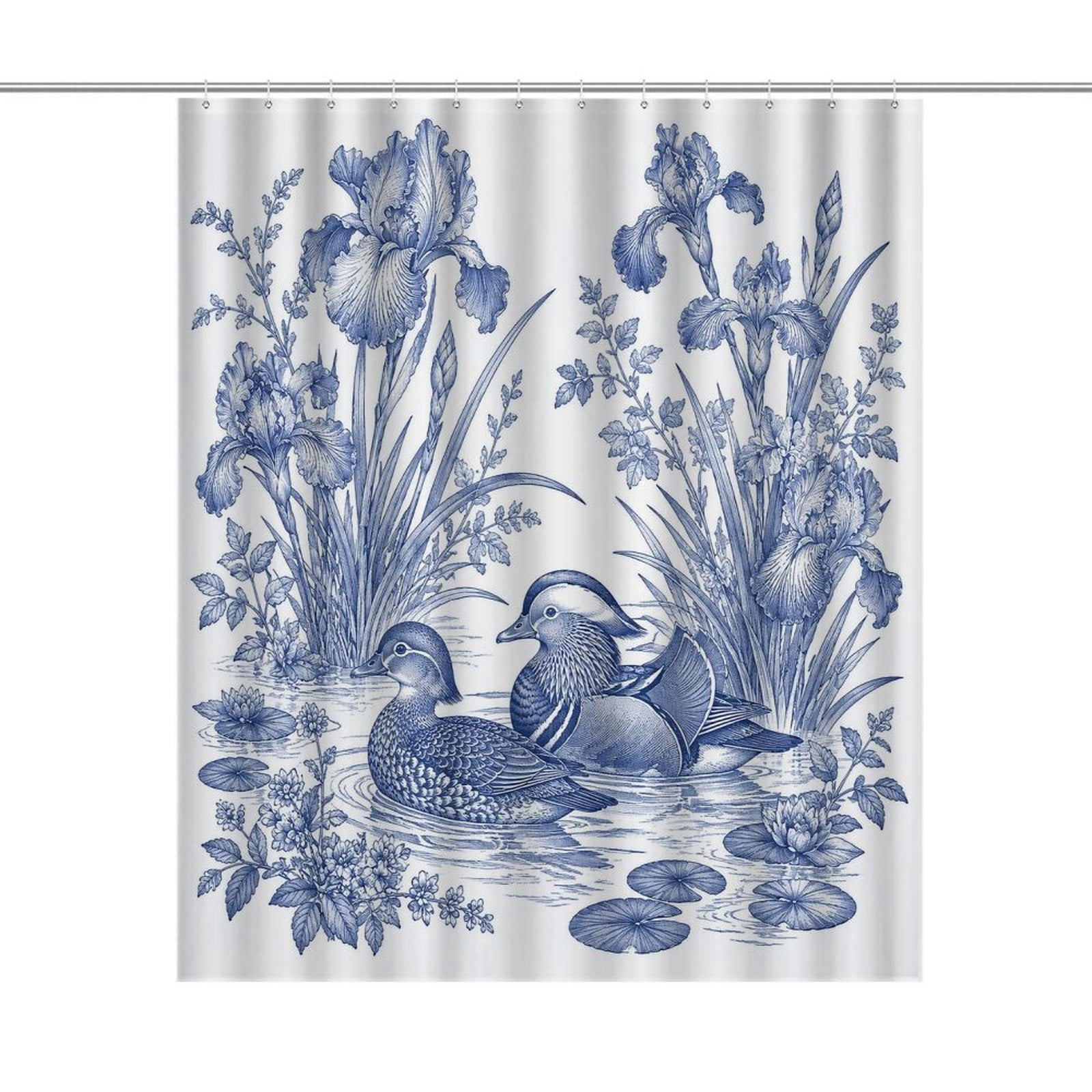 Blue White Mandarin Duck Iris Print Shower Curtain,Cloth Fabric ...