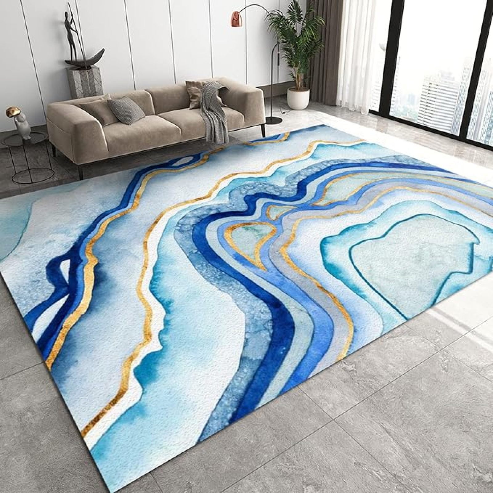 Blue White Marble Area Rugs, 3D Watercolor Ink Hand Drawn Lines ...