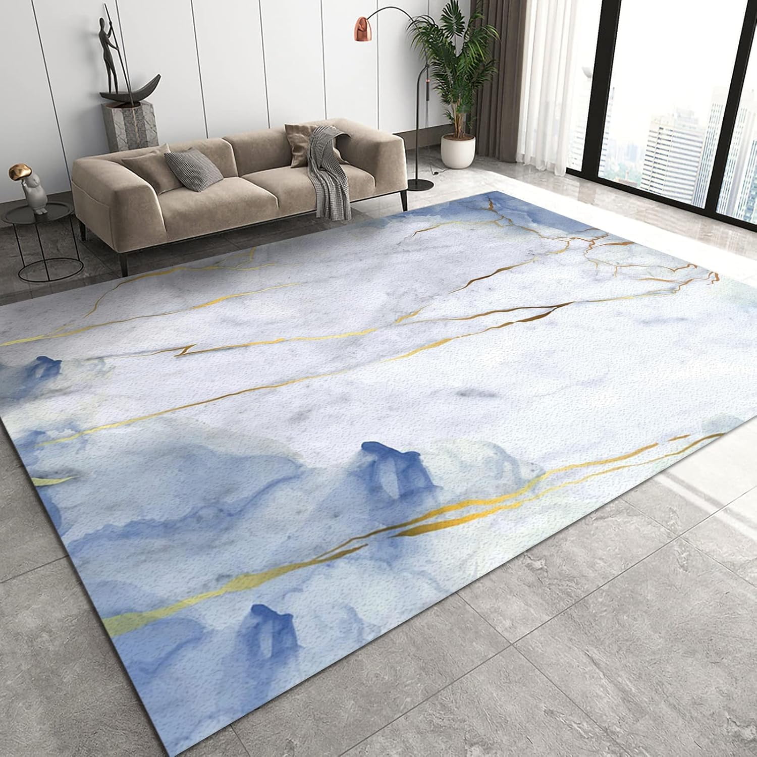 Blue White Marble Area Rugs, Nordic Golden Stripes Ink Turquoise ...