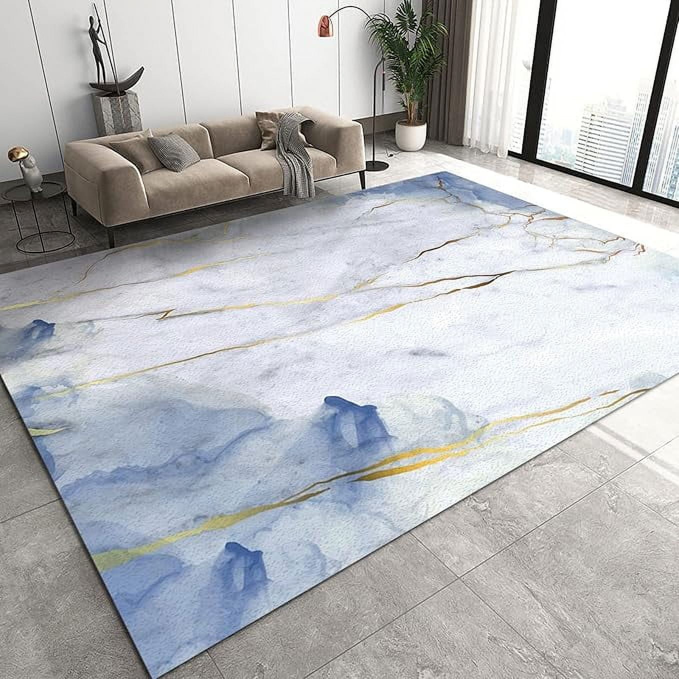 Blue White Marble Area Rugs, Nordic Golden Stripes Ink Turquoise ...