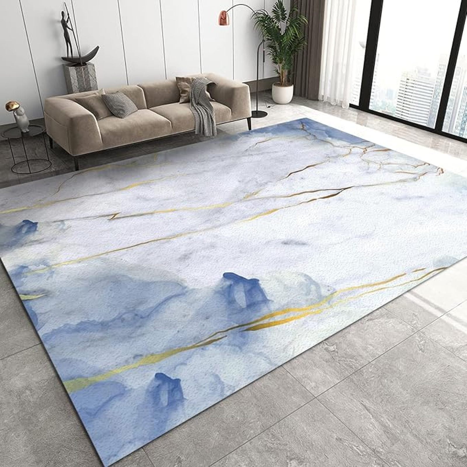 Blue White Marble Area Rugs, Nordic Golden Stripes Ink Turquoise ...