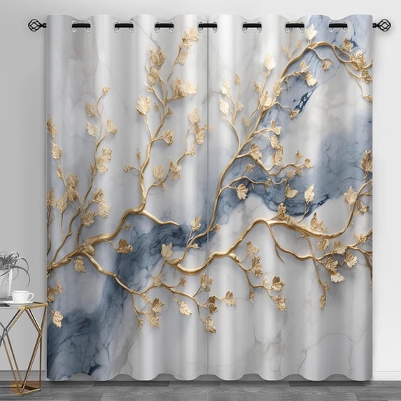 Blue White Marble Blackout Curtains, Stylish Marble Curtains For Living ...