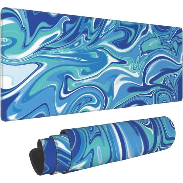 Blue & White Marble Fluid Marbled Pattern Gaming Mouse Pad 31.5x11.8 ...