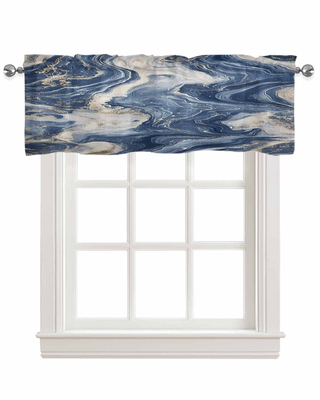 Blue White Marble Kitchen Valances for Windows Farmhouse Linen Window ...