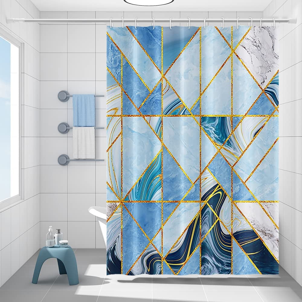 Blue White Marble Rectangle Pattern Waterproof Fabric Geometrical ...