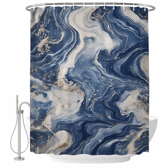 Blue White Marble Shower Curtain Set - Small 36" x 72" Washable Bathtub ...