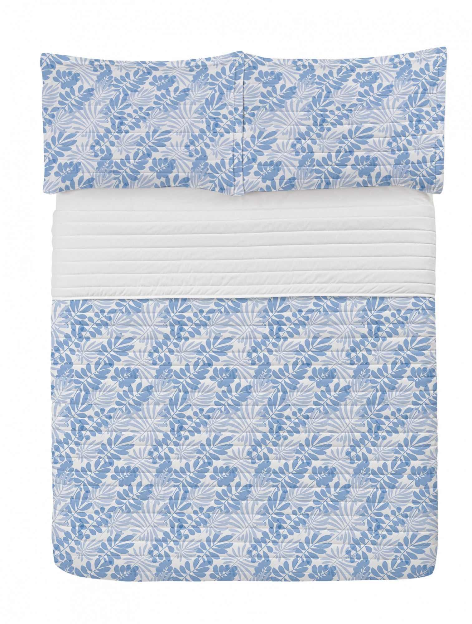 Blue and White Microfiber Bedspread Set, Tender Tropical Design in Blue ...