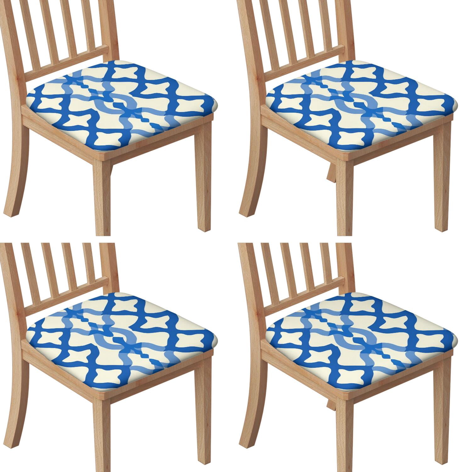 Blue and White Modern Art Geometric Seat Covers for Dining Room Chairs ...