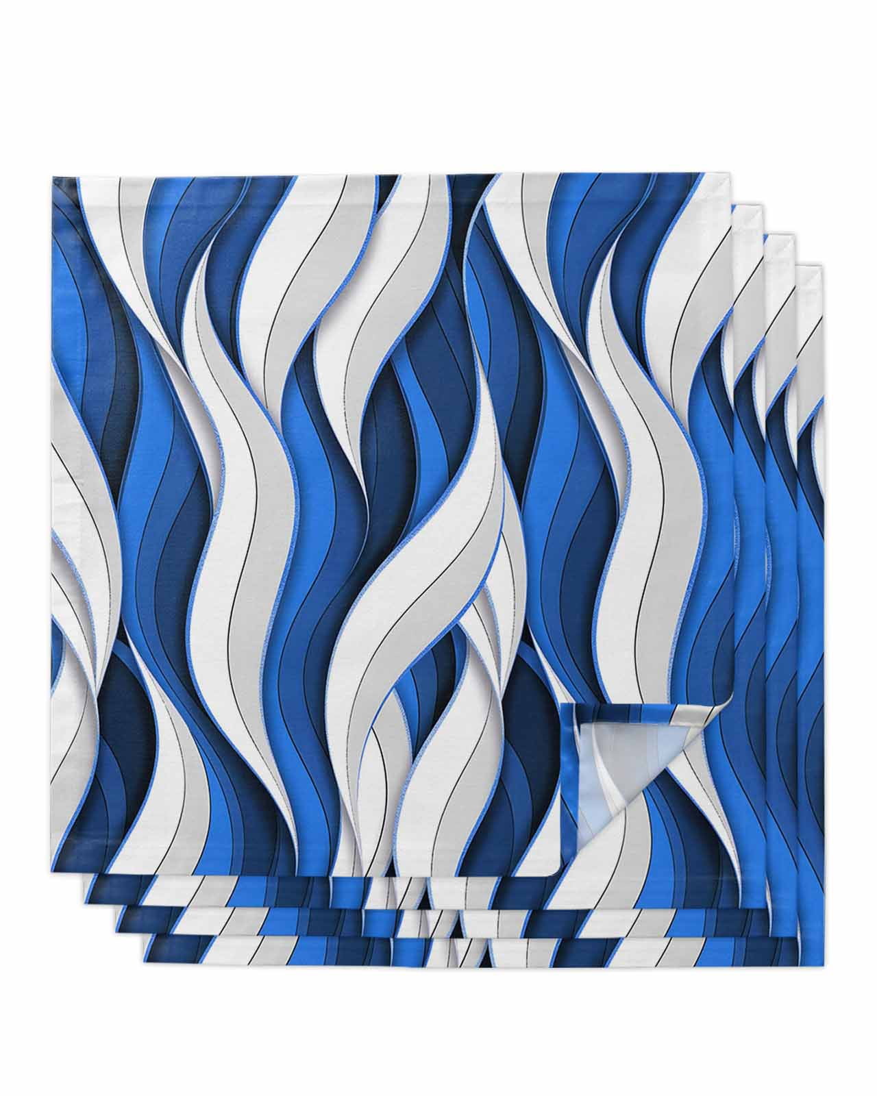 Blue White Moire Cloth Napkins Set of 4 Reusable Dinner Napkins, Modern ...