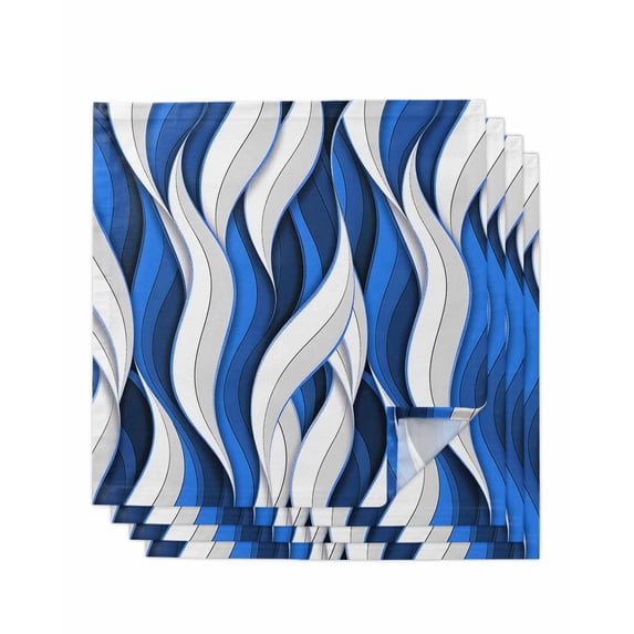 Blue White Moire Cloth Napkins Set of 4 Reusable Dinner Napkins, Modern ...