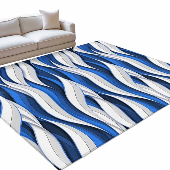Blue White Moire Washable Rug 2.7x5 Area Rug for Living Room Bedroom ...