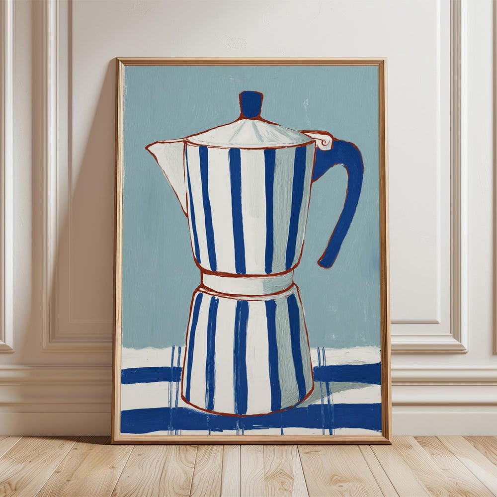 Blue White Moka Pot Striped Coffee Maker Poster UNFRAMED PAPER POSTER ...