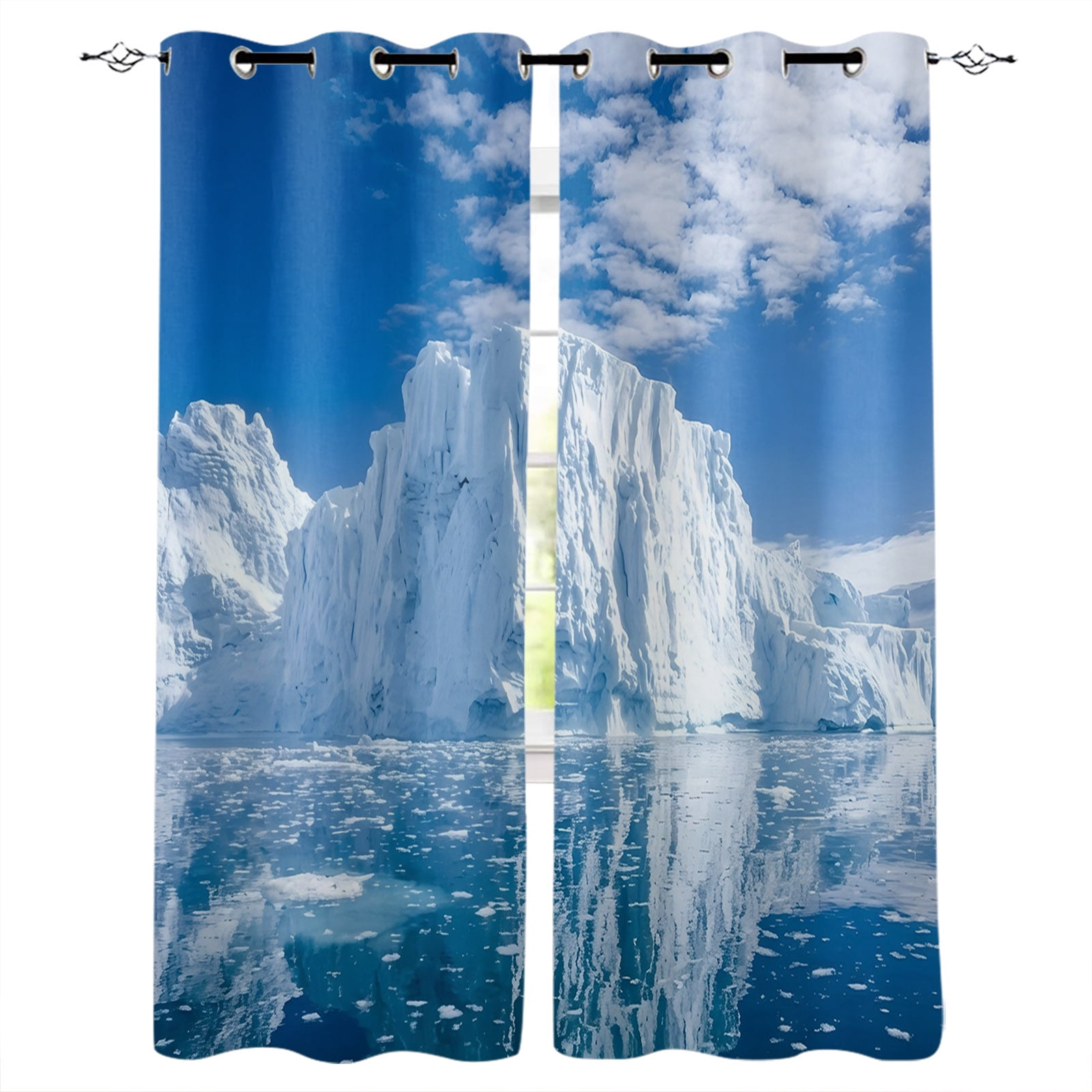 Blue White Mountains Blackout Curtains for Bedroom/Living Room, Thermal ...