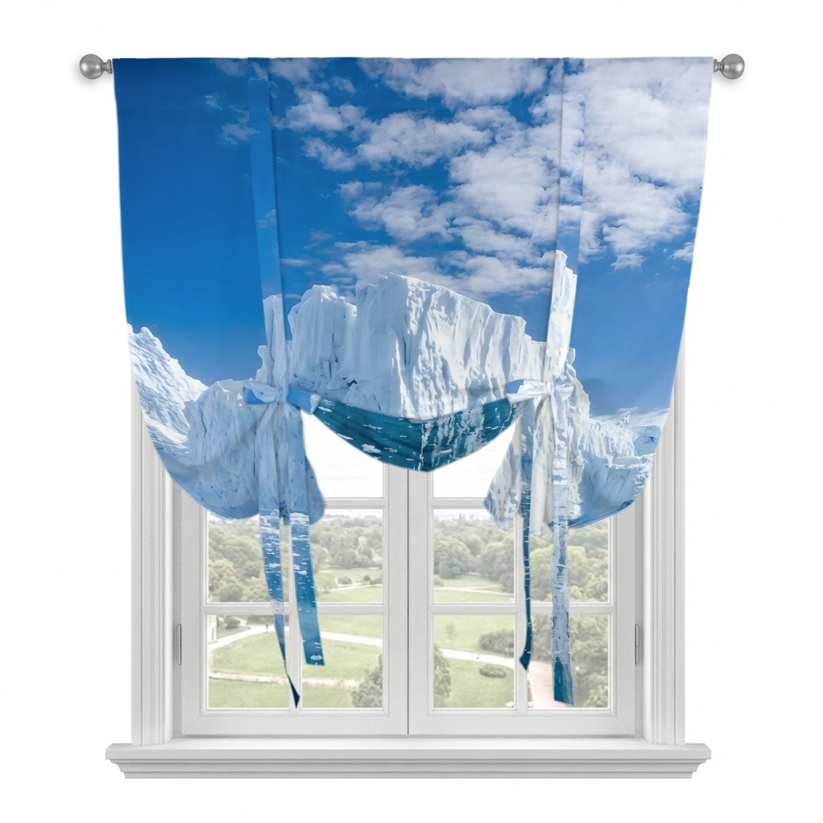 Blue White Mountains Tie Up Curtains for Window, Thermal Insulated ...