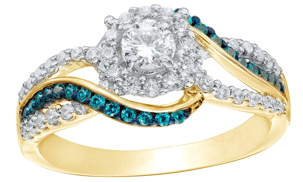 AFFY Blue & White Natural Diamond Framepass Split Shank Engagement Ring ...