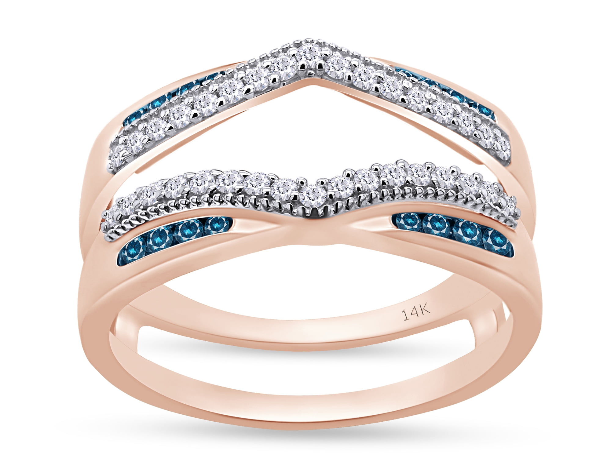 AFFY Blue & White Natural Diamond Wrap Guard Enhancer Engagement Ring ...